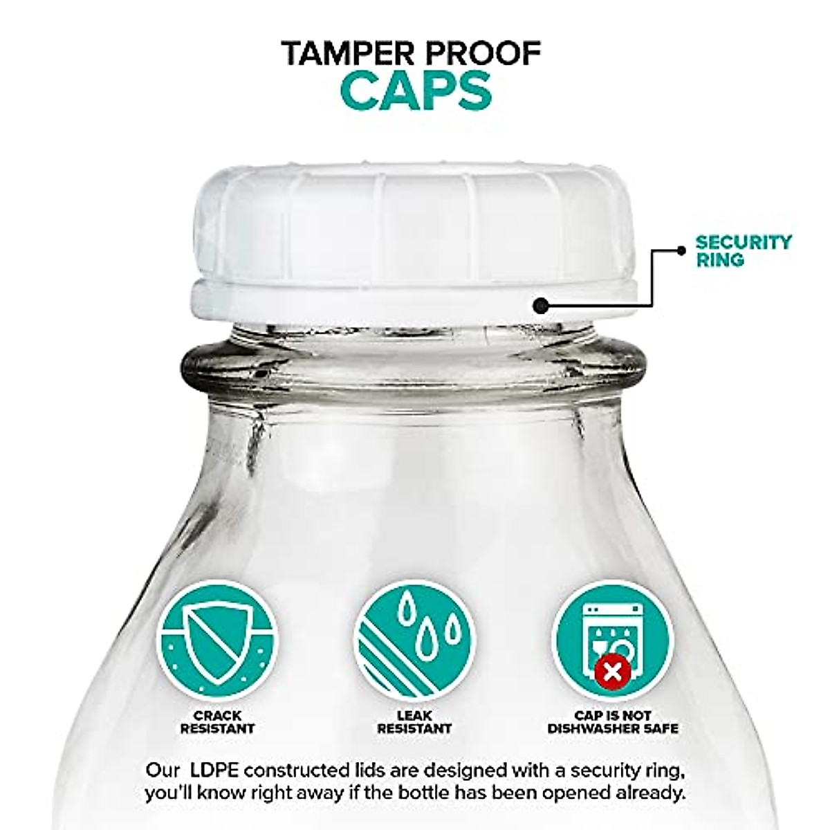 Stock Your Home 12 oz Glass Bottles (4 Pack) - Reusable Food Grade Bottles with Tamper Proof Caps - Multipurpose Juice Containers for Cold Beverages