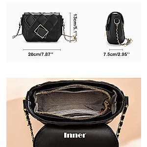 YXBQueen Women's Small Bags Black Chain Crossbody Purse Quilted PU Leather Shoulder Bag with Chain Strap