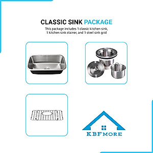 KBFmore 30 Inch Single Bowl 16 Gauge Undermount Classic Kitchen Sink, Swirl Finish Rust Resistant Sound and Heatproof Stainless Steel Sink with Sink Strainer and Bottom Sink Grid