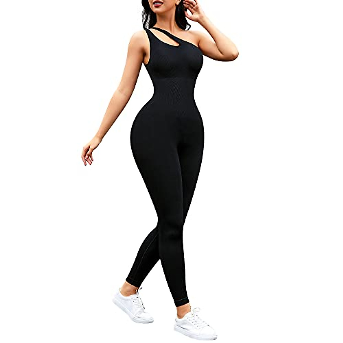 TrainingGirl Women's Sports Jumpsuits One Shoulder Yoga Romper Sleeveless Tummy Control Bodysuits Workout Leggings Tracksuits