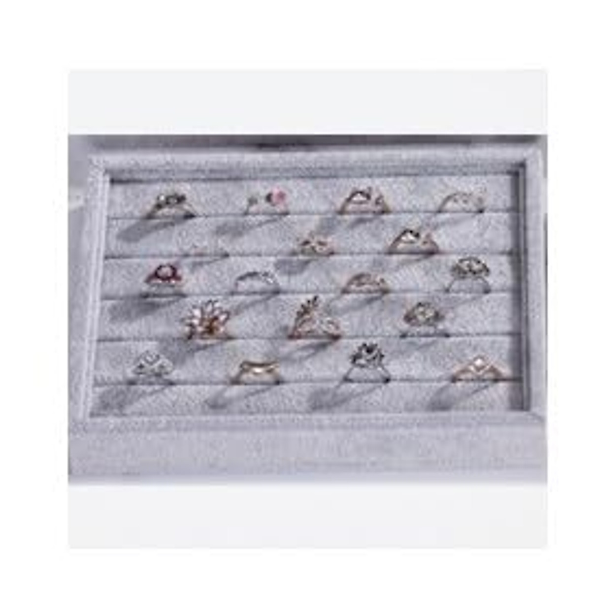 Yosoo Rings Display Case Jewelry Organizer Inserts Box Cufflinks Storage Tray 23 x 15cm / 9 x 5.9inch Modern Design Coated with Black Velvet Jewelry Protection, Gray