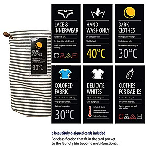 Deke Home Collapsible Laundry Basket Hamper. Round Striped Canvas Waterproof Large Storage bin Baskets. Storage Washing Clothes and Toys with Handles and drawnstring 13.3"x 18.5"