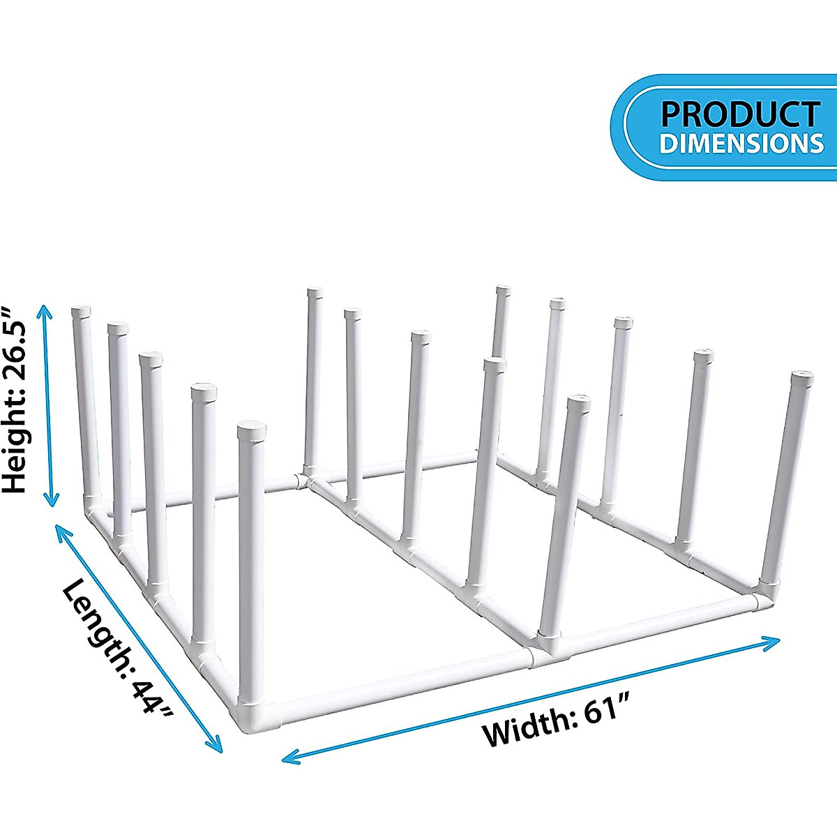 Essentially Yours Float and Raft Rack 12 Bar - Poolside Storage Organizer for Floats, Paddles, Noodles, Surfboards, Towels, (61" W x 44" L x 26.5" H), Brown Style 664413 (White)