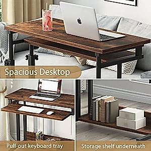 Tribesigns Portable Desk for Sofa and Bed, Height Adjustable Laptop Table Small Standing Desk Rolling Computer Cart Workstation with Keyboard Tray on Wheels for Home Office