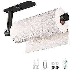 WYMECT Adhesive Paper Towel Holder Under Cabinet Wall Mount for Kitchen Paper Towel, 304 Stainless Steel Paper Towel Roll Holder with Screws Stick to Walll (Black)