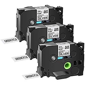 GREENCYCLE Compatible for Brother P-Touch TZ TZe M951 24mm 1" Label Cartridge Black on Matte Silver Laminated AZE Tape for PT2730 PT9600 PTD600VP PTD800W PTH500LI PTP700 PTP710BT PTP750, 3 Pack