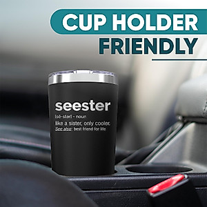 shop4ever Seester Definition Insulated Tumbler 20 oz. with Lid, Stainless Steel Cups Travel Coffee Mug Funny Gift for Sister Best Friend (Black)