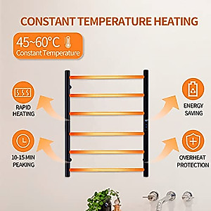 MAVENCOOL Heated Towel Warmer Rack, 6 Bars Wall Mounted Electric Towel Warmer for Bathroom, Plug-in Towel Drying Rack, Matte Black Stainless Steel Hot Towel Rack with Timer and LED Indicator