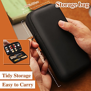 TLKKUE Leather Upholstery Repair Sewing Kit, Leather Crafting Tools and Supplies Leather Working Kit with Waxed Thread Heavy Duty Sewing Needles Awls Thimble for Shoes Sofa Carpet Repair and Sewing