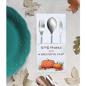 24PCS Thanksgiving Day Cutlery Silverware Holders - Turkey Fall Give Thanks Party Dinner Table Supplies Decorations