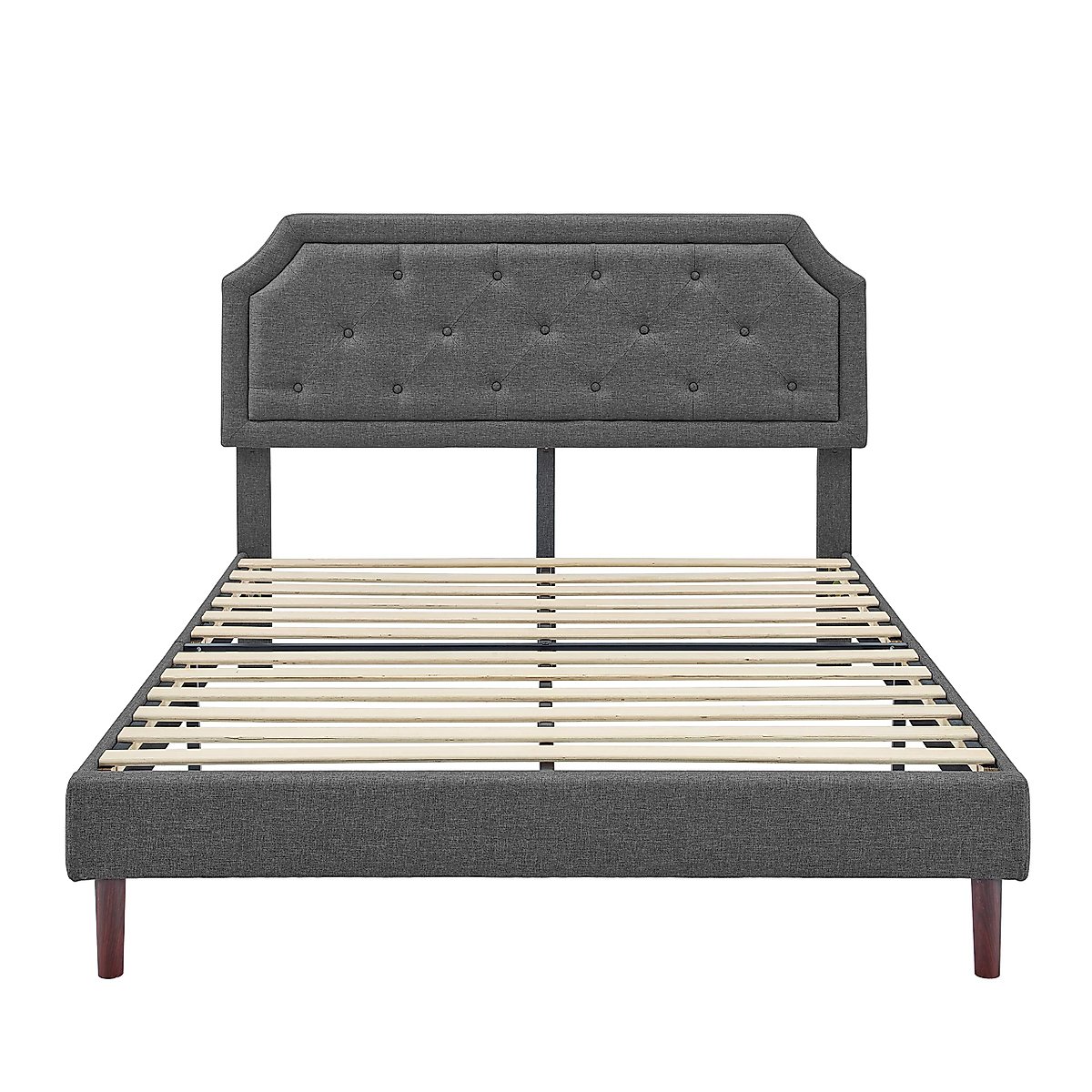 Amazon Basics Upholstered Platform Bed with Button-Tufted Headboard, Wood Slat Support, Easy Assembly - Full, Dark Gray