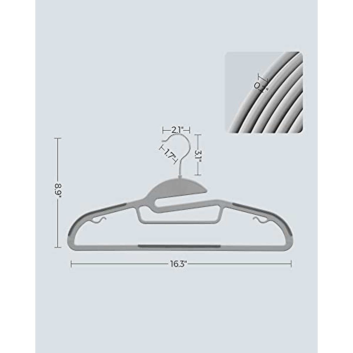 SONGMICS 50 Pack Coat Hangers, Premium Quality Plastic Suit Hangers, Heavy-Duty, S-Shaped Opening, Non-Slip, Space-Saving, 360º Swivel Hook, 16.3 Inches Long, Light Gray and Dark Gray UCRP41G-50