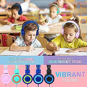 CN-Outlet 5 Pack Kids Headphones Bulk for School Classroom Students Teens Toddler, Wired Adjustable Headsets for Libraries Families Childern and Adults (Mixed Colors with MIC)