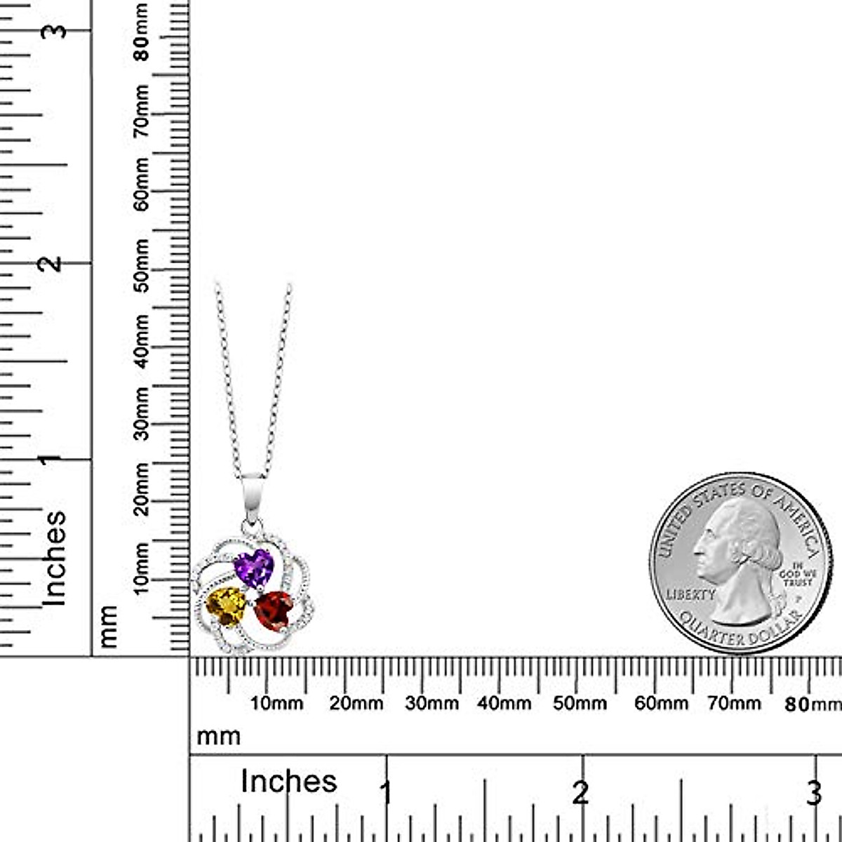 Gem Stone King 925 Sterling Silver Build Your Own Personalized 3 Heart Shape Birthstones Fashion Love Mothers Flower Blossom Pendant Necklace For Women with 18 Inch Chain