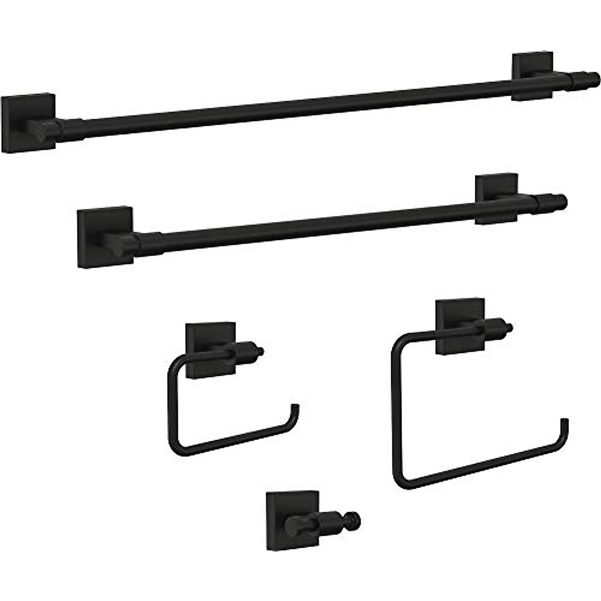 Franklin Brass MAX24-FB Maxted 24" Towel Bar in Matte Black & MAX35-FB Maxted Wall Mounted Multi-Purpose Hook in Matte Black