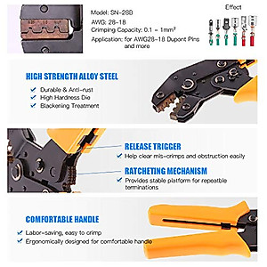 Glarks 486Pcs Wire Crimper Plier with Connector Set, SN-28B Ratchet Crimping Tool with 485Pcs 2.54mm 1 2 3 4 5 6 7 Pin Housing Connector Male Female Pin Header Crimp Connector for AWG28-18 Dupont Pins