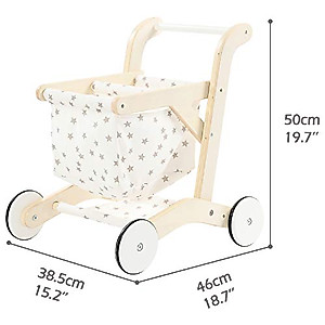 labebe Baby Push Walker Doll Stroller, Push Toy for Toddler, Shopping Cart for Girls and Boys 1 Years Old, Kids Stand Learning Walker, Wooden Play Wagon with Wheel, Larger Size 15.2 * 18.7 * 19.7