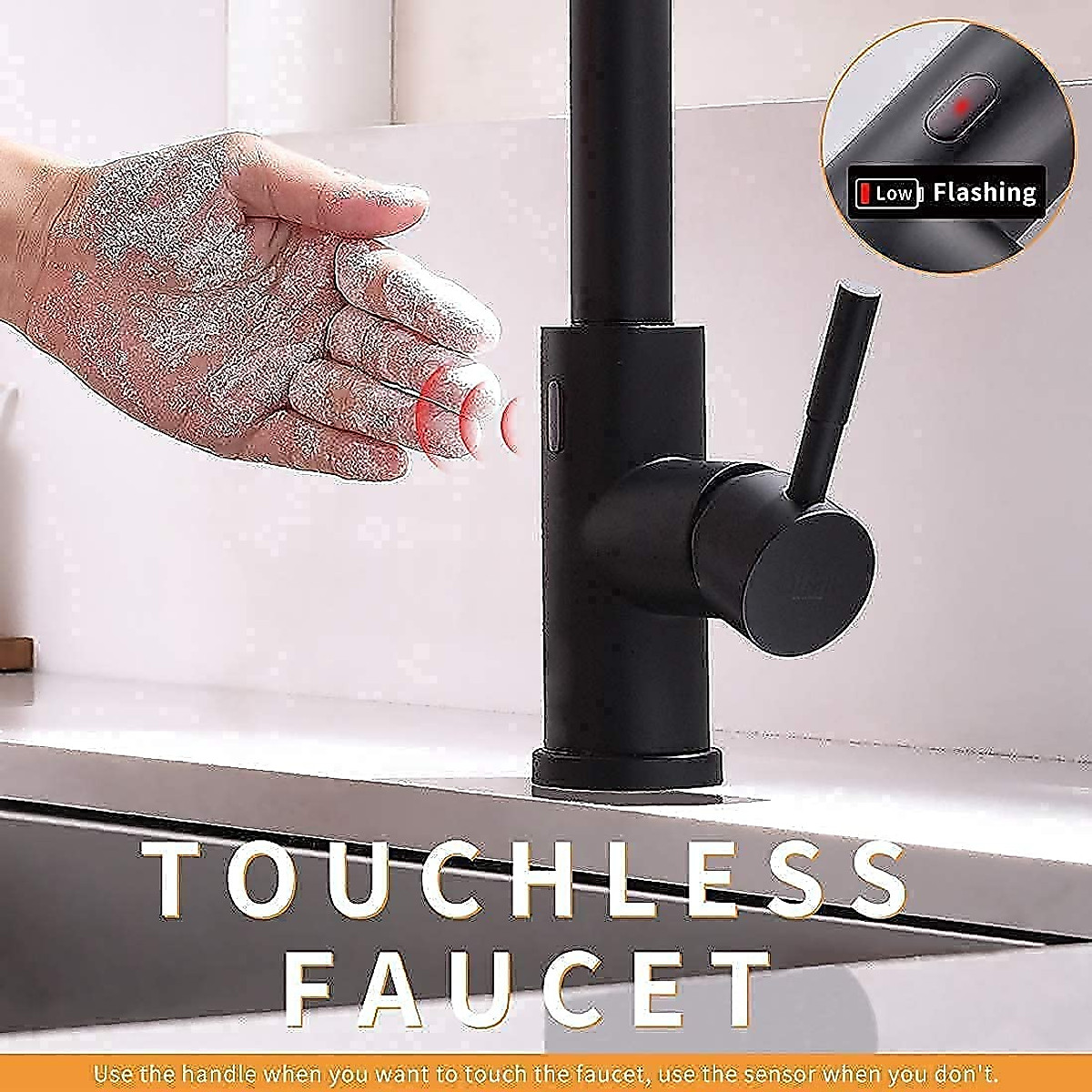 GIMILI Touchless Spring Kitchen Faucet with Deck Plate,Matte Black