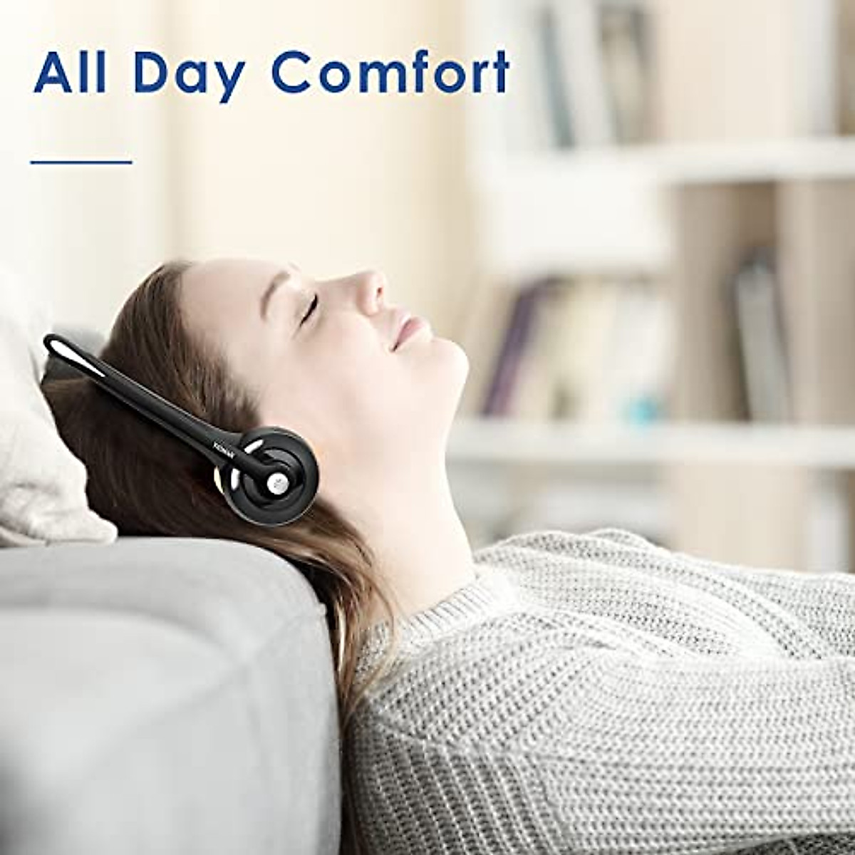 Bluetooth Headset with Microphone for Truck Driver, One Ear Wireless Headset with cvc6.0 Noise Cancelling, Mute & Volume Control, Long Battery Life, Headsets with Mic for Cell Phone, PC, Call Center