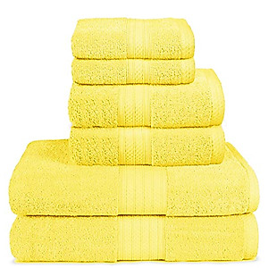GLAMBURG 6 Piece Towel Set, 100% Combed Cotton - 2 Bath Towels, 2 Hand Towels, 2 Wash Cloths - 600 GSM Luxury Hotel Quality Ultra Soft Highly Absorbent Towel Set for Bathroom - Lime Yellow