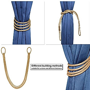 MALOINTEX 2 Pack Curtain 4 Strand Ropes Tiebacks Tie-Backs, Curtain Handmade Holdbacks, Polyester 4 Strand Cord Rope Tieback - Gold