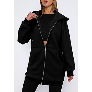 StunShow Womens Hoodies Black Zip Up Hoodie Women Y2k Oversized Casual Sweatshirts for Teen Girls 2023 Fall Jacket With Pocket Black M