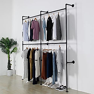 EDCB 94in Wall Mounted Industrial Pipe Clothing Rack, Heavy Duty Closet Clothes Rod, Multi-Purpose Hanging Rod for Closet StorageClothes Rack, Black