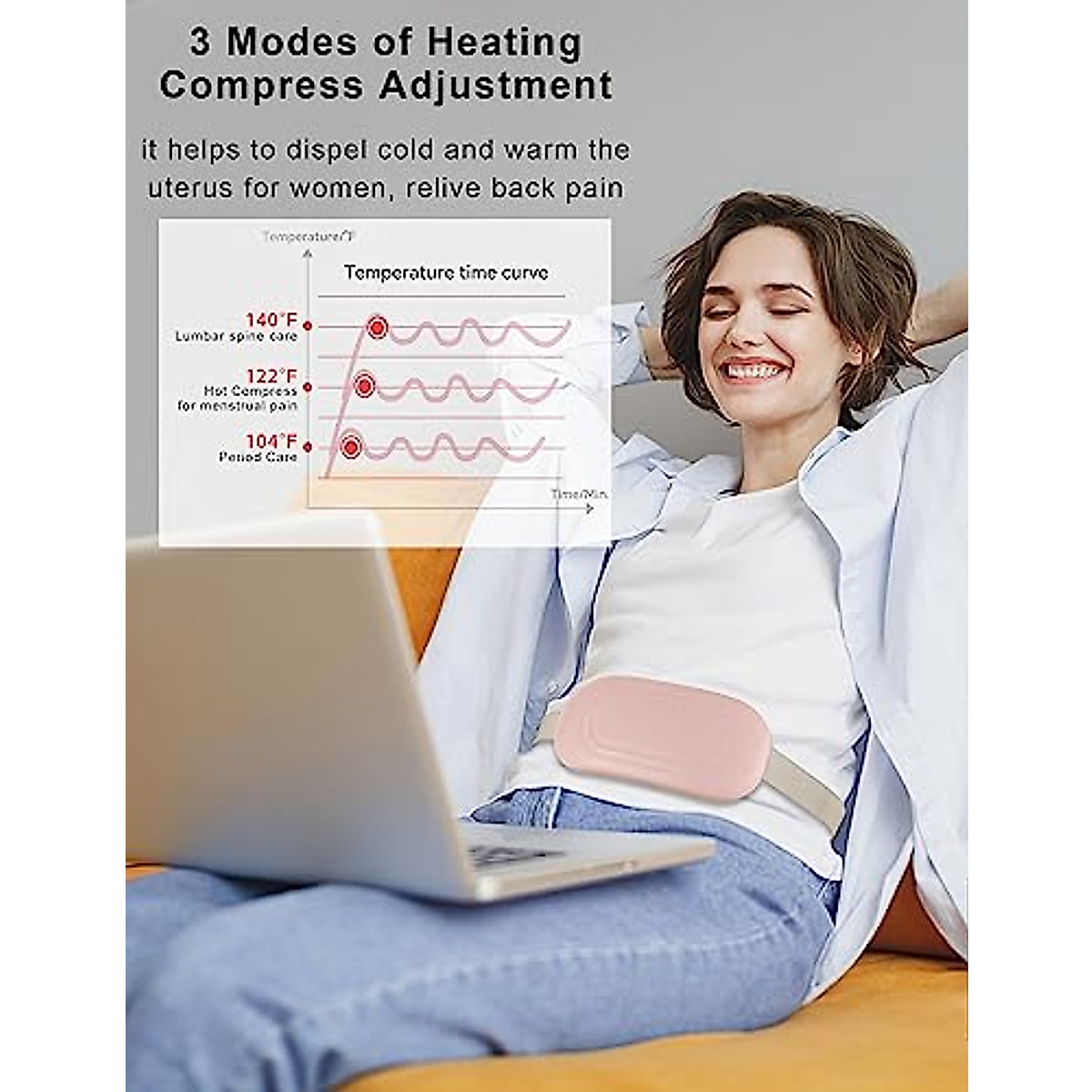 JZLUCKY Portable Heating Pads for Cramps, Fast Large Menstrual Heating Pads with 3 Heating Level and 3 Massage Mode, Cordless Heating Pads for Low Back,Belly Pain Relief Gift for Women Girl(Pink)