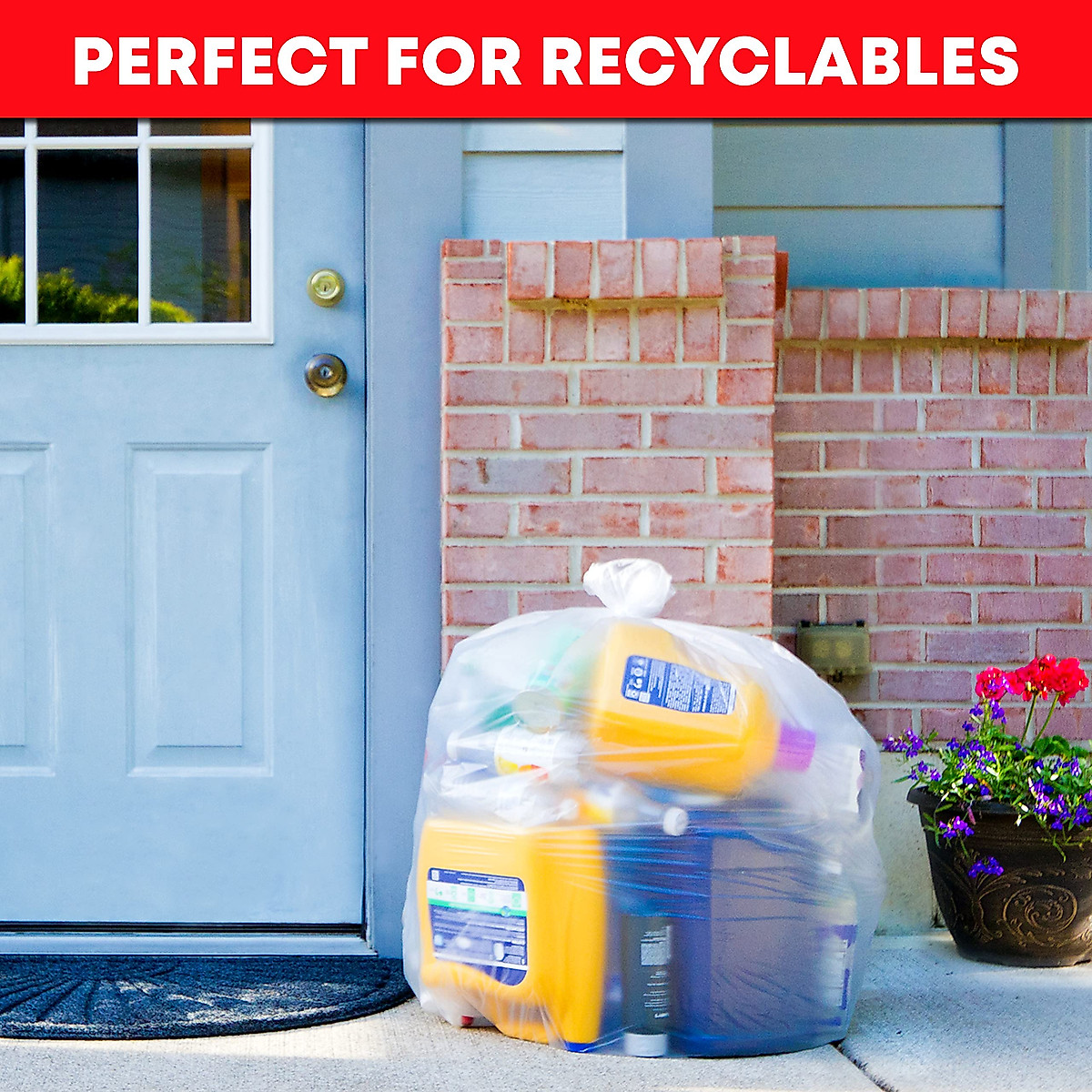 33 Gallon Clear Trash Bags (Value 250 Bags) Large Clear Plastic Bags, Great for Recycling 30 Gallon - 32 Gallon - 35 Gallon. High Density Bag