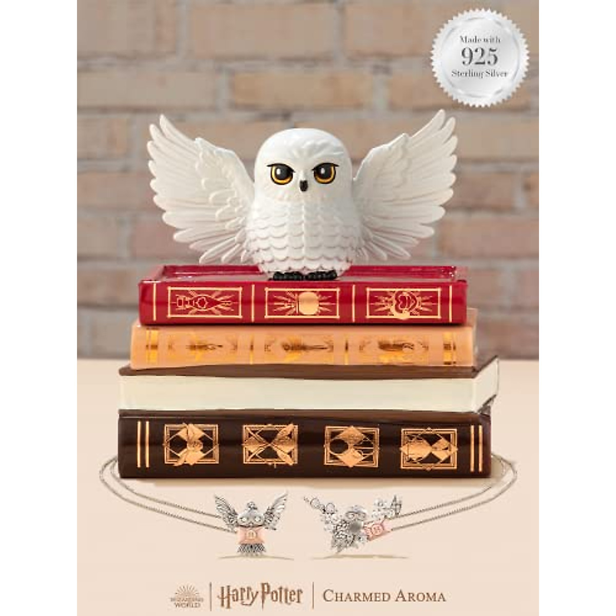 Charmed Aroma Harry Potter Hedwig Scented Candle and Jewelry Tray with Surprise Necklace Inside, 925 Sterling Silver, Jewelry Candle for Women, Home Décor | Collectible |Accessories Gift