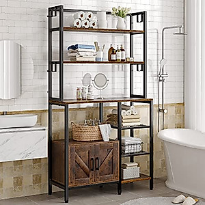 EnHomee 63" Bakers Rack, 6-Tier Microwave Stand with Shelves, Kitchen Coffee Bar Table, Heavy Duty Storage Shelves with Cabinet, Wide Bakers Rack for Kitchen, Kitchenid Mixer, Air Fryer, Rustic Brown