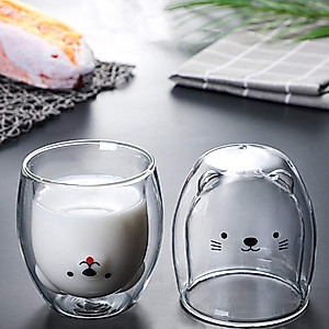 MOOVGTP 4Pcs Cute Coffee Mugs, Bear Duck Cat Tea Cup Double Wall Glass Mugs Milk Cup for Office and Personal Birthday 4 Count Pack of 1 201211ZY074444 8997 1506569821