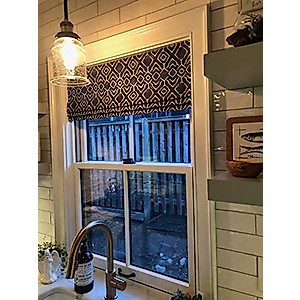 Faux Roman Valance Custom Made in Navy & Natural Trellis Print 100% Cotton Canvas Fabric. Fully Lined. Cordless. Ready to Hang