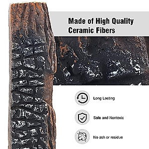 YAZEKY 10 PC Ceramic Fireplace Gas Log for Indoor Ventless/Vented, Gas Inserts, Propane, Gel, Ethanol, Electric or Outdoor Fireplaces and Fire Pits, Log Simulation Charcoal Clean Decoration