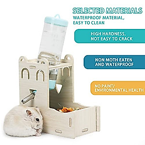 Wooden Hamster Water Bottle Stand,Small Animal Water Dispenser 125ml Drinking with Bottle Food Container Base Food Bowl for Dwarf Hamster Mouse Rat Hedgehog (H01)