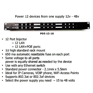 PoE Texas POE-12-24v60w | 12 Port Passive PoE Injector - Power Over Ethernet with 24 Volt 60 watt Power Supply for Ubiquiti, Mikrotik and Similar Devices