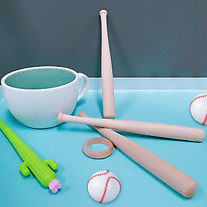 DIY 6 Pcs Mini Baseball Bat and 2 Rings 8 Inch Unfinished Small Wooden Bats Wooden Baseball Softball Stand Display for Painting Keychain Action Figures DIY Craft Projects Ball Sports Party Favors
