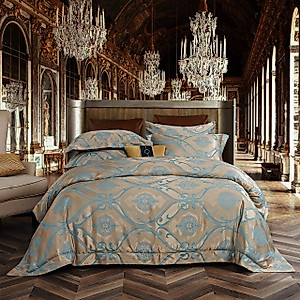 Queen - 6 Piece Bedding Duvet Cover Set, Luxury Jacquard Top, 100% Soft Combed Cotton Inside, Superior Comfort, Breathable, All-Season, Machine Washable, DM804Q