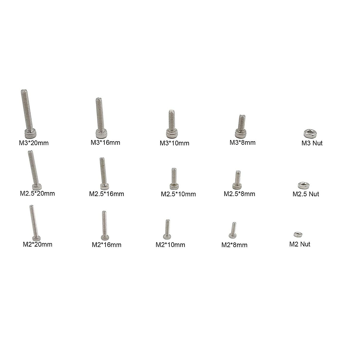 Guard4U 480Pcs Metric M2 M2.5 M3 304 Stainless Steel Hex Socket Head Cap Screws Nuts Assortment Kit