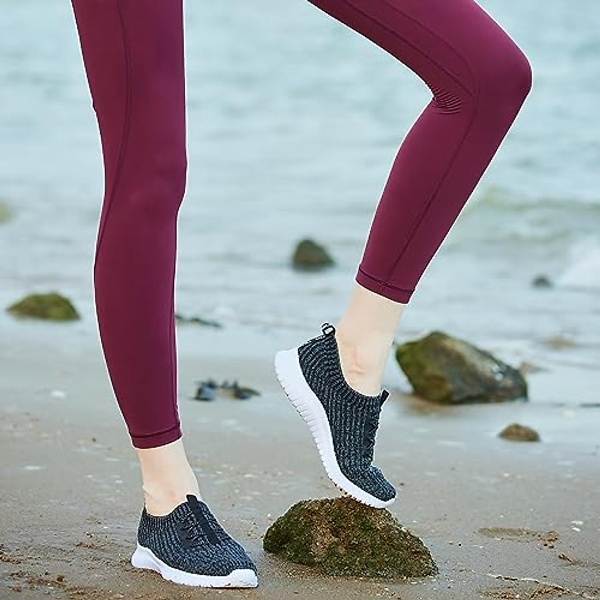 TIOSEBON Women's Lightweight Casual Walking Athletic Shoes Breathable Running Slip-On Sneakers for Jogging Workout 7 US Deep Gray