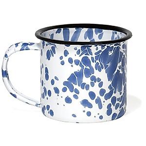 Red Co. Set of 6 Enamelware Metal Small Classic 5 Oz Round Coffee and Tea Mug with Handle, Navy Blue Marble/Black Rim – Splatter Design