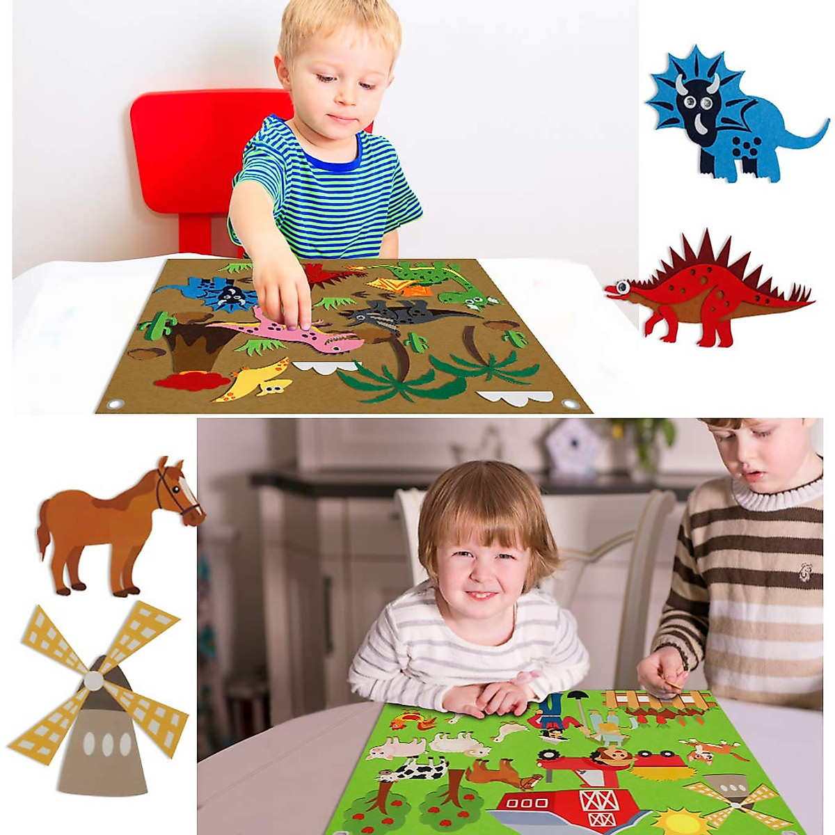 Craftstory Farm Animals Dinosaur Stories Felt Board for Toddlers Preschool Learning Activities, Classroom Must Have Sensory Wall Craft Toy Gifts for Toddlers Homeschool Supplies, 3 Pack
