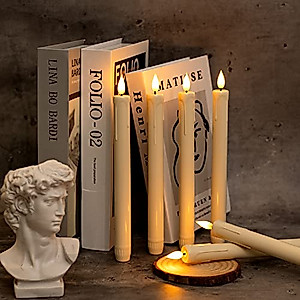 Homemory 6 Pcs Flameless Taper Candles with Remote, Timer, Dimmer, Ivory Battery Operated CandleSticks with Flickering Light, Plastic Led Window Candles, 9.6 Inches for Halloween Christmas Decoration