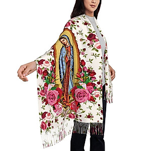 Puurbol Virgen de Guadalupe Women Blanket Scarf Shawls Virgin Mary Catholic Rose