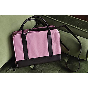 Bible Study Organizer for Women, Bible Bag, Zippered, Shoulder Strap, Detatchable Bible Case, Nylon, Leather Look Accents, Pink, Large