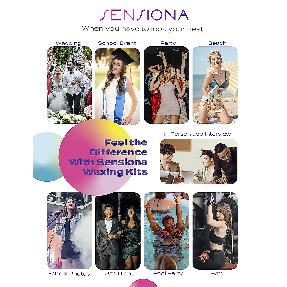 Sensiona Hot Wax Kit, Unisex Hot Wax Hair Removal. Complete Home Waxing Kit for Hair Removal, Brazilian Bikini Wax, Underarms, Legs and Face Hair. Includes No Mess Wax Liners and Gentle Skin Spray.