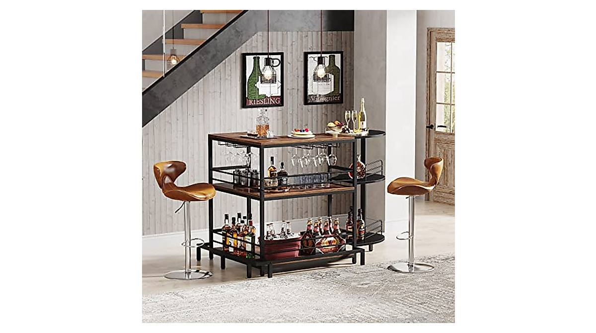 Tribesigns 3-Tier L-Shaped Liquor Bar Table for Home
