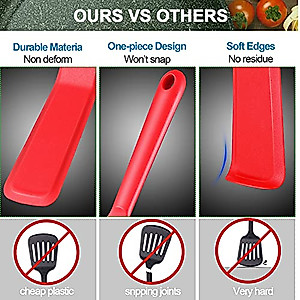 Silicone Thin Spatula Omelet Spatula Turner Long Crepe Spatula Heat Resistant Cooking Spatula Non Stick Pancake Spatula for Cooking Egg Burgers Pizza Pancake Steak Omelet Crepes (2, Red, Black)