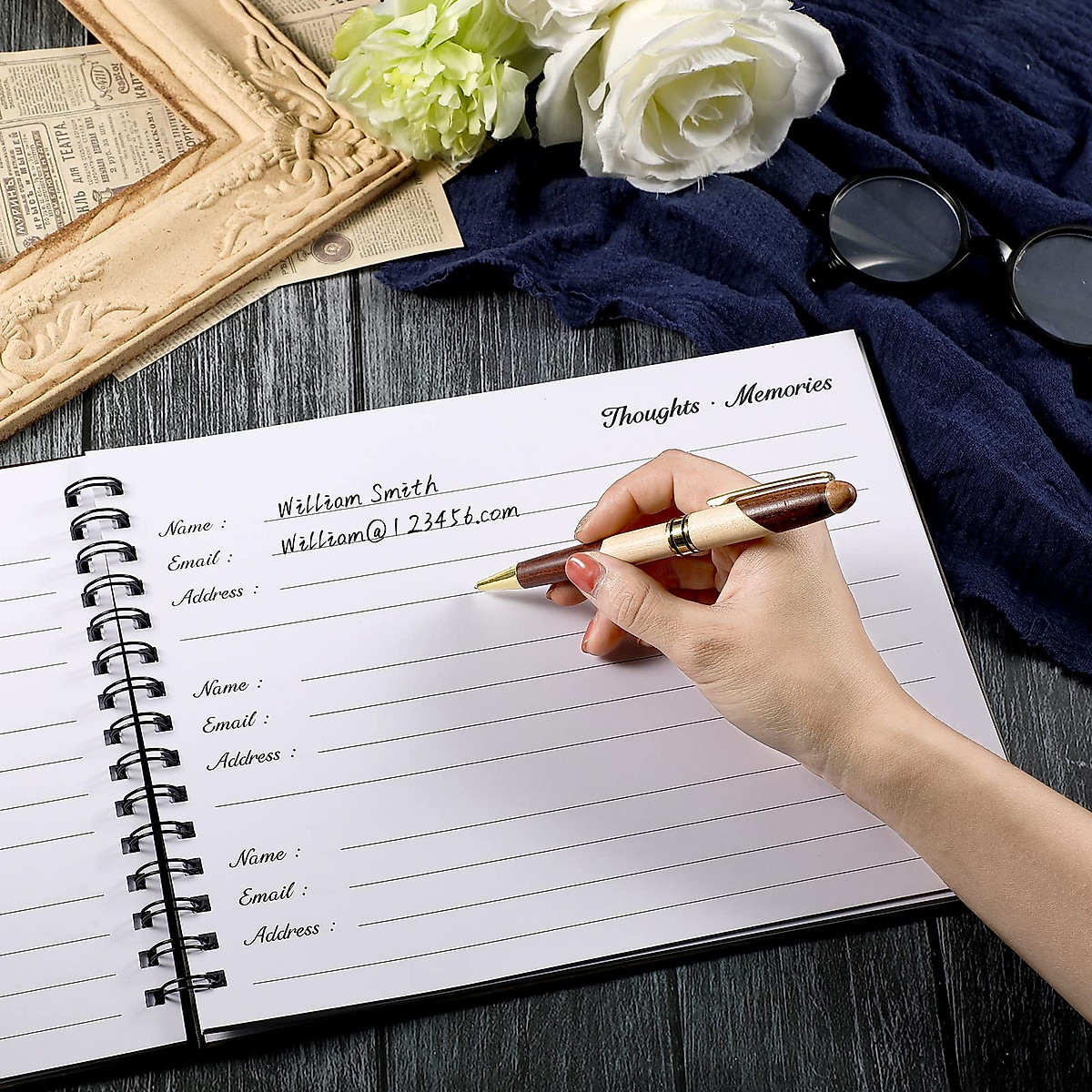 Kathfly Funeral Guest Books with Picture Pocket for Memorial Service Celebration of Life Memory Book for Funeral for Address Name, 48 Pages/ 96 Sheets, 11 x 8.5 Inch(Wood Grain)