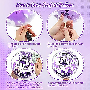 50th Purple Birthday Balloons Decorations, 16 PCS Purple White Confetti Latex Balloons for Women Men Happy Birthday Party Wedding Anniversary Indoor Outdoor Party Supplies,12 Inch